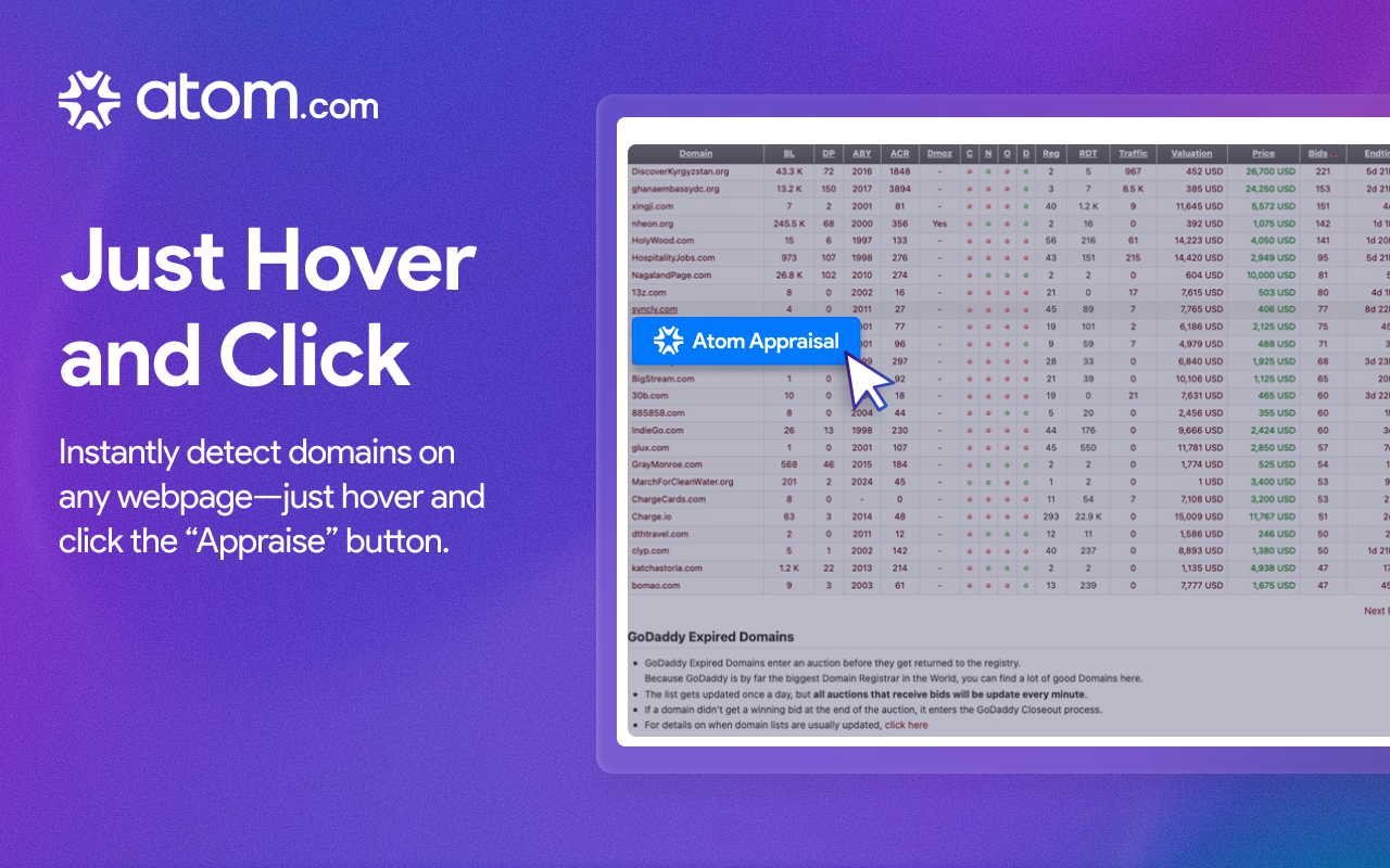 🚀 Introducing Atom’s Chrome Extension & Domain Appraisal API - Atom