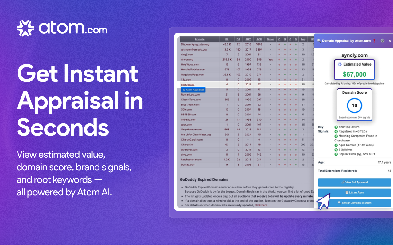 🚀 Introducing Atom’s Chrome Extension & Domain Appraisal API - Atom